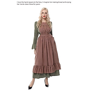 CR ROLECOS White Vintage Maid Ruffle Apron for Women Colonial Pioneer Peasant Apron Pinafore Adjustable Kitchen Gift (Medium, Dry rose)