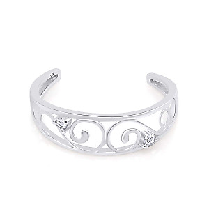 White Natural Round Diamond Accent 14k White Gold Filigree Style Adjustable Toe Ring (I-J Color, I2-I3 Clarity)