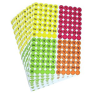 Garage Sale Price Stickers Pack of 4060 3/4" Round Bright Colors Label Stickers (with Price)