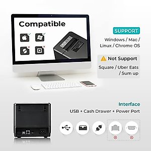 MUNBYN 80mm USB Receipt Printer, POS Printer with Auto Cutter ESC/POS Command Support Windows（Only USB Interface）
