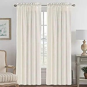 Linen Curtains Elegant Natural Linen Blended Curtains Energy Efficient Light Filtering / Rod Pocket Window Treatments Panels / Drapes for Livingroom (Set of 2, Ivory, 52 inch W X 84 inch L)
