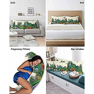 Edwiinsa Summer Tropical Plant Pillow Covers Standard Size Set of 2 20x26 Bed Pillow, Rustic Green Spring Floral Birds Plush Soft Comfort for Hair/Skin Cooling Pillowcases with Envelop Closure