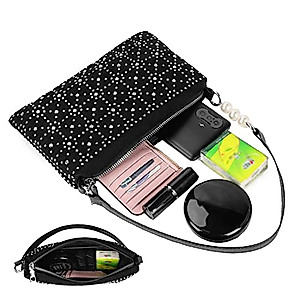 Women Rhinestone Purse Evening Clutch Bag Chain Crossbody Shoulder Bag Tote Handbag for Party Prom Wedding (Black)
