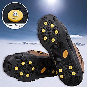 Ice Snow Cleats for Shoes Boots,Walk Traction Cleats Rubber Crampons Anti Slip 10-Stud Winter Ice Cleat Slip-on Stretch Footwear for Women Men Kids