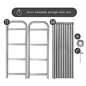 GUANJUNE 4 Tier Extendable Shoe Rack Organizer,Heavy Duty Metal Shelf Organize Holds Upto 20 Pairs Shoes,Space Saver Rack for Wardrobe