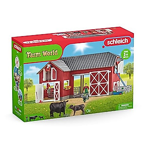 Schleich Red Barn Playset with Cows, Farmer, Tractor, and Farm Life Accessories - 27-Piece Set for Kids Ages 3+