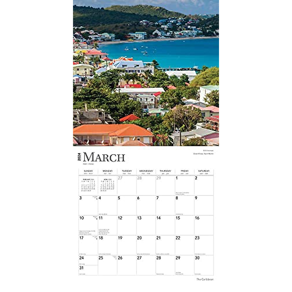 The Caribbean | 2024 12 x 24 Inch Monthly Square Wall Calendar | Foil Stamped Cover | BrownTrout | Travel Nature Tropical Beach