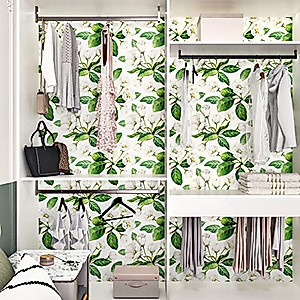 STICKEEP White Floral Peel and Stick Wallpaper Green Leaf Wallpaper 24” x 118” Removable Floral Contact Paper Peel and Stick Flower Wall Paper Vinyl Roll Wallpaper for Bedroom Walls Cabinets Shelves