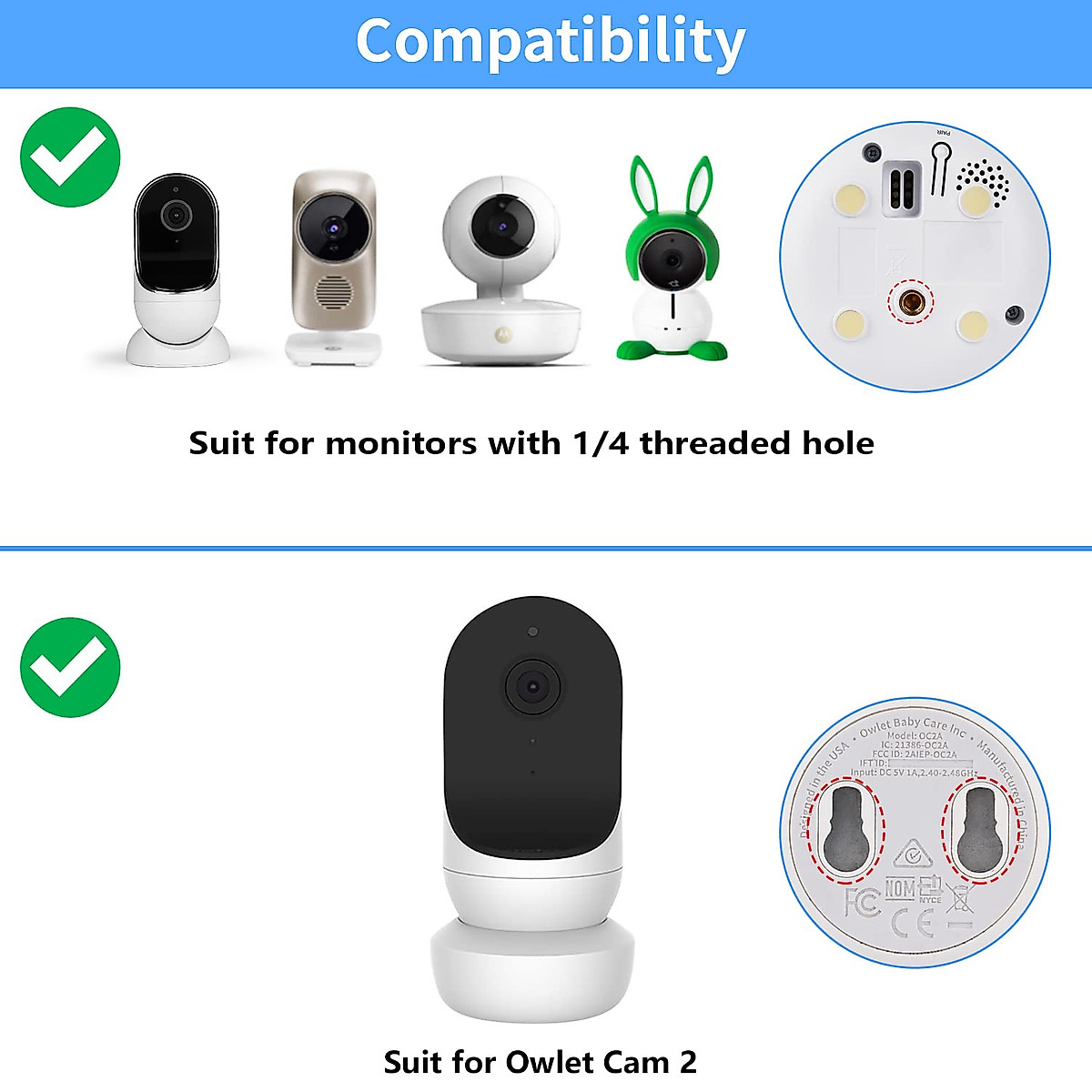 wochel Flexible Tripod Baby Monitor Mount for Owlet Cam and Owlet Cam 2, Attach Your Baby Camera Wherever You Like Without Tools or Wall Damage - White