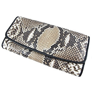 Pelgio Genuine Python Snake Skin Leather Women's Trifold Clutch Wallet (Reticulated Natural)