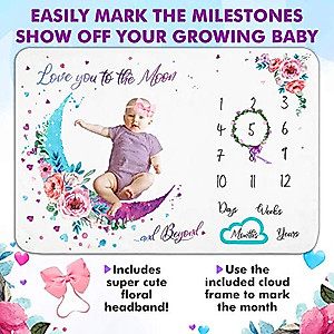GROWY BABY Milestone Blanket for Baby Girl Gifts - Nursery Decor Baby Monthly Milestone Blanket Girl - Newborn Baby Shower Flannel Fleece Girl Milestone Blanket - 60"x40"