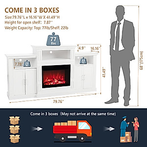 VINGLI Electric Fireplace with Mantel, Fireplace TV Stand for TVs Up to 85'', Modern Entertainment Center with Storage, TV Console with Shelves for Living Room and Bedroom (White, 79'' x 16'' x 41'')