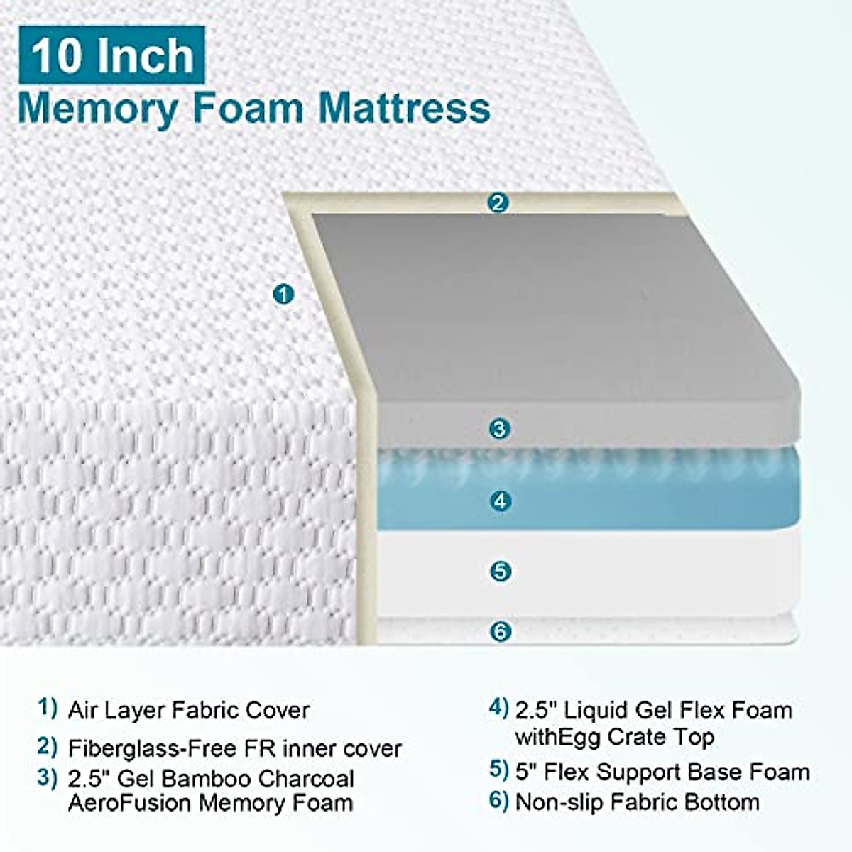 MUUEGM 10inch Memory Foam Mattress King Size,Cooling Gel Bamboo Charcoal Infusion Mattress in A Box,Medium Firm Mattress Breathable Cover,Made in USA,Supportive,CertiPUR-US Certified