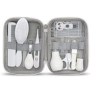 Baby Grooming Kit, 11 in 1 Portable Baby Safety Care Set with 01 Hair Brush Comb Nail Clipper Nasal Aspirator etc for Nursery Newborn Infant Girl Boys Keep Clean(White)