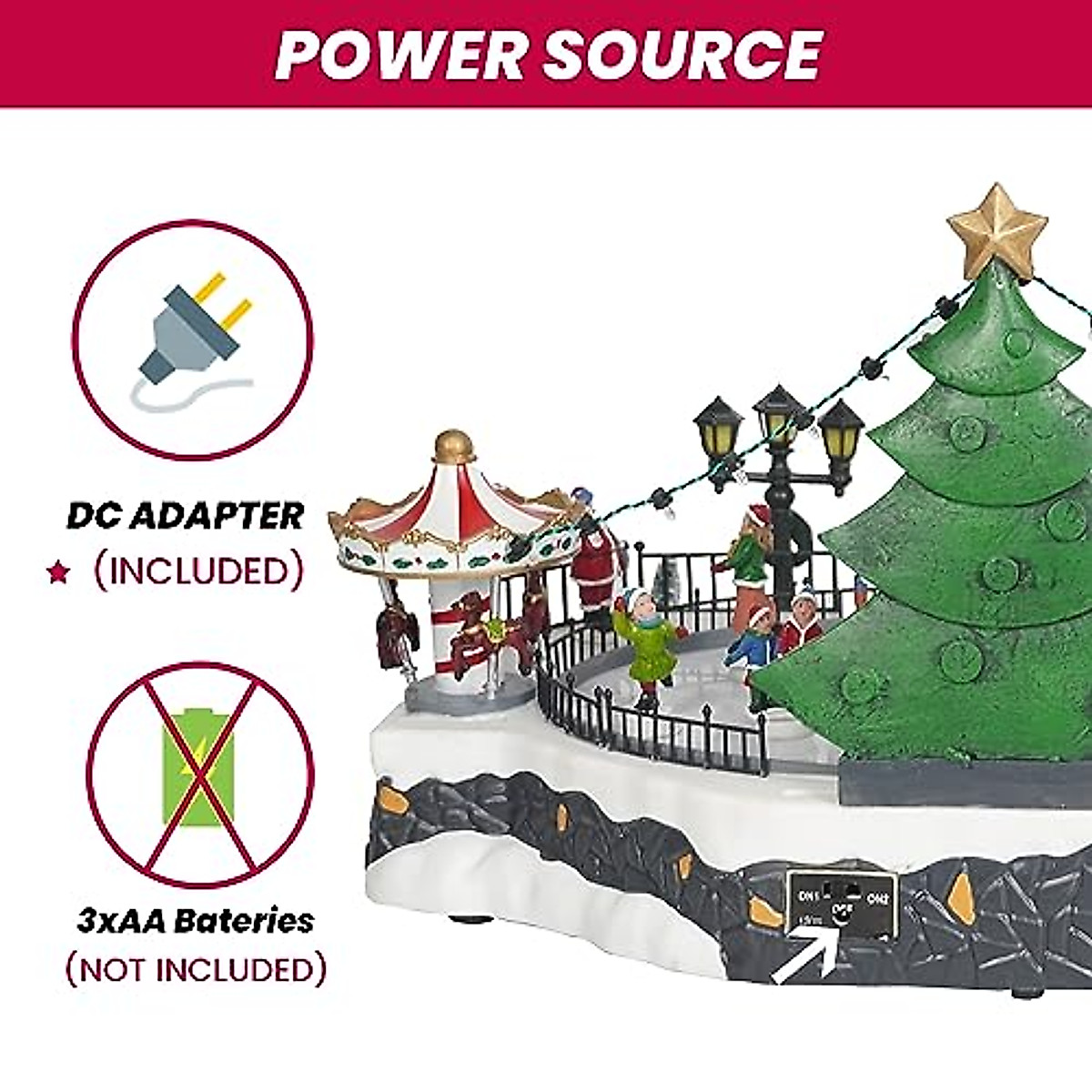 YQQY Skating Christmas Village - Animated Musical Winter Snow Village with 7 Moving Skaters - Indoor Decorations for Home Tabletop Gift