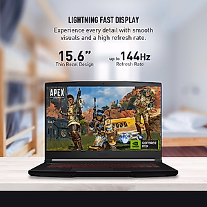MSI Thin GF63 Gaming Laptop, 15.6" 144Hz FHD Display, 12th Gen Intel Core i5-12450H, NVIDIA GeForce RTX 4050, 16GB RAM, 1TB PCIe SSD, Webcam, Backlit KB, Wi-Fi 6, Windows 11 Home