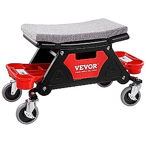 VEVOR Mechanic Stool 300 LBS Capacity Garage Stool Gift for Men, Heavy Duty Rolling Mechanics Seat, with Three Slide Out Tool Trays and Drawer, Tools for Automotive Auto Repair