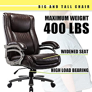 Big & Tall 400lb Office Chair - High Back Executive Computer Chair Heavy Duty Metal Base and Adjustable Tilt Angle Large Bonded Leather Desk Swivel Chair, Ergonomic Design for Lumbar Support (Brown)
