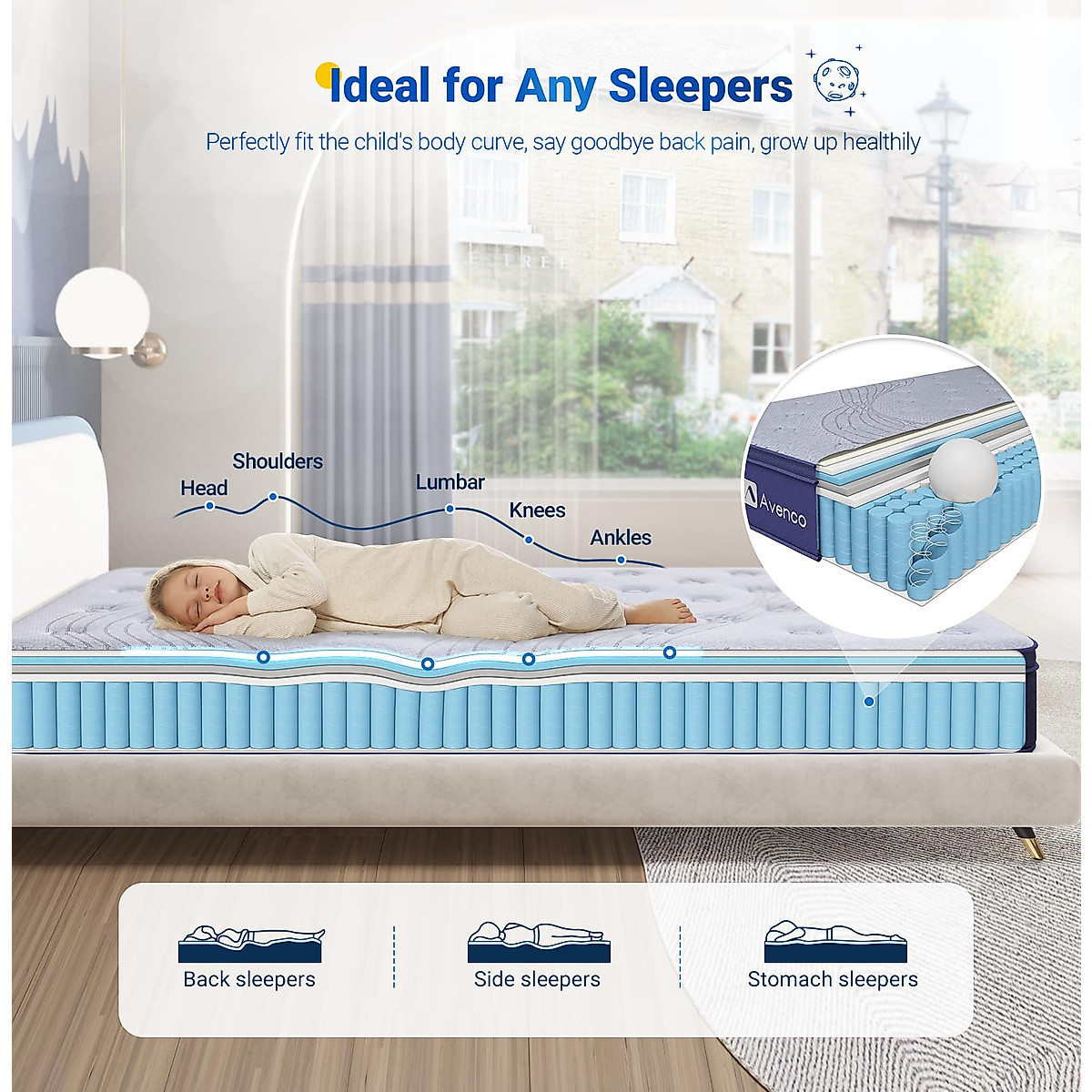 Avenco Twin XL Mattresses, Hybrid Mattress Twin XL, 10 Inch Twin XL Mattress Medium Firm for Pressure Relief and Sound Sleep, Wrapped Coils and CertiPUR-US Foam, Soft Breathable Fabric