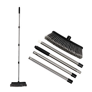 YCUTE Push Broom Brush, Multi-Surface Soft Sweeping Broom with 54” Adjustable Stainless Steel Long Handle for Bathroom, Kitchen, Store, Office, Patio, Garage, Deck, Concrete, Wood, Stone, Tile Floor