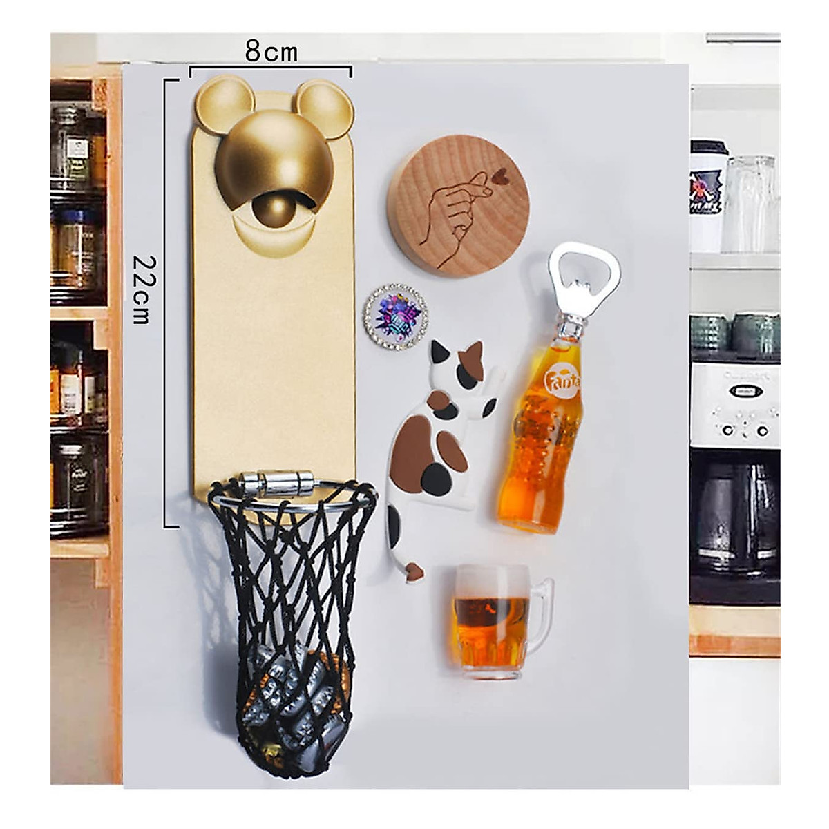 Bottle Opener Basketball with Wall Mounted Cap Catcher with Cute Mickey Fridge Magnet, Ideal Gift for Basketball, Beer Lovers, Cool Stuff Gift for Kitchen Bar