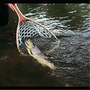 DHLink Wooden Handle Fly Fishing Landing Trout Clear Rubber Net Catch