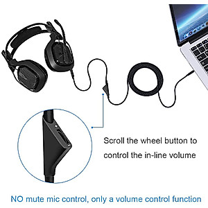 SAMERIVER A10 Cord Replacement with Volume Control, A40 Cable Works with A40 /A40 Gaming Headset Cable, A10 Headset Cable for Xbox One, PS4, PC, Most Smartphones -Braided Black 6ft