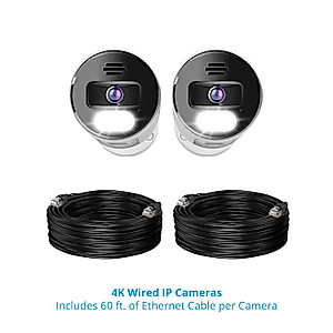 Night Owl Wired IP 4K UHD Indoor/Outdoor Add On Spotlight Cameras with Preset Voice Alerts and Built-in Camera Siren (Requires Compatible BTN8 Series NVR or BTD8 Series DVR - Sold Separately)