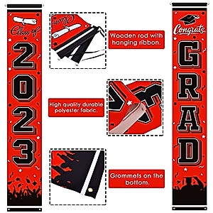 2023 Graduation Party Decorations Porch Sign Banner Red Large Congrats Grad Party Supplies Decorations Door Banner for Graduation Party