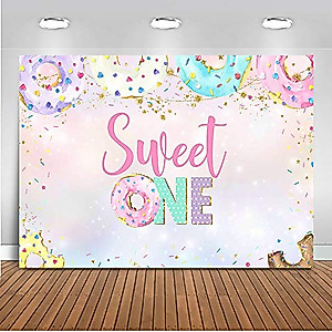 Mocsicka Sweet One Donut Birthday Backdrop, Donut First Birthday Party Decoration Background, Girl 1st Birthday Party Banner Supplies (7x5ft)