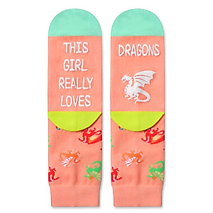 HAPPYPOP Crazy Dragon Gifts for Girls Kids, Silly Kids Girls Socks Dragon Girl Socks Dragon Stuff, Kids Socks for Girls 7-9 Years Old