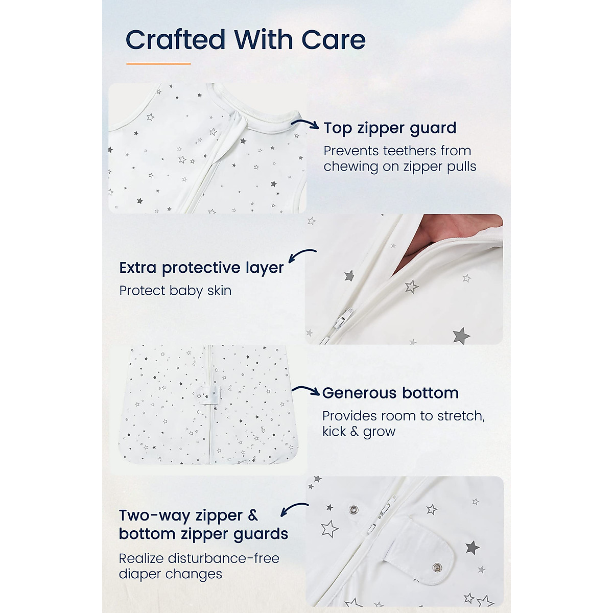 TotAha Light Baby Sleep Sack, Stretchy Sleepsack, Silky Comfort, Buttery Soft, Swaddle Transition Sleeping Bag, 2-Way Safe Zippers, Baby Wearable Blanket for 0-3-6-12-18-24 Months 0.5 TOG