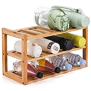 ZEAYEA Water Bottle Organizer, Bamboo Water Bottle Holder Stand, 3-Tier Bottle Storage Rack for Kitchen Countertop, Pantry, Cabinet, Tabletop