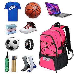 DAFISKY Basketball Backpack with Ball Compartment – Large Basketball Bag with Shoes compartment Sports Equipment Bag for Soccer Ball,Volleyball,Gym,Outdoor,Travel(pink)