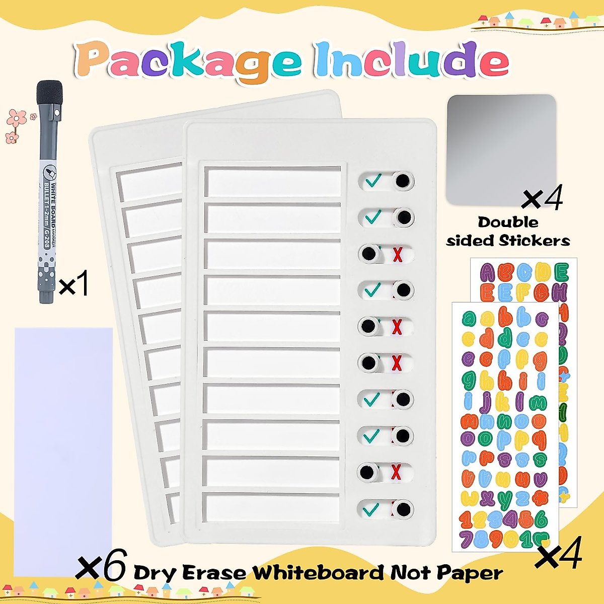 2 Pieces Dry Erase Chore Chart Blank To Do List Checklist Board ADHD Tools for Kids with Detachable Cardstock DIY Alphabet Stickers for Home Routine Planning (Minimalist)