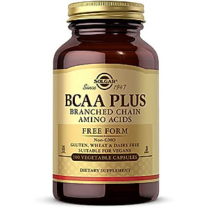 Solgar BCAA Plus, 100 Vegetable Capsules - Muscle & Exercise Support - Free Form Branched Chain Amino Acids with Vitamin B6 for Absorption - Non-GMO, Vegan, Gluten & Dairy Free, Kosher - 50 Servings