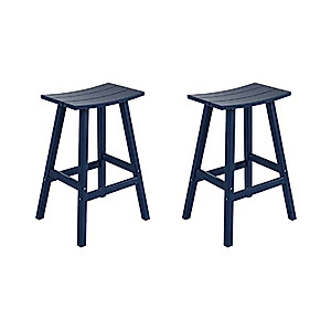 WestinTrends Malibu 29 Inch Outdoor Bar Stools Set of 2, All Weather Resistant Poly Lumber Adirondack Bar Height Stools, Navy Blue