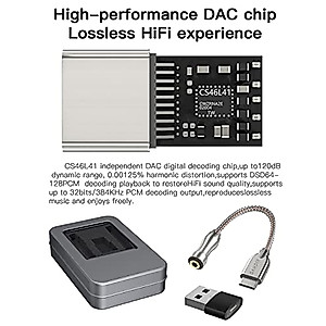 GAMDER USB Type C to 3.5MM DSD128 32bit/384KHz CS46L41 + SA9302L Hi-Fi Dual Audio Chip Decoder Headphone Amplifier Adapter DAC for Android Phone Windows 10 MAC