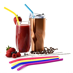 Norpro 471 Reusable Slim Silicone Drinking Straws with 2 Cleaning Brushes,