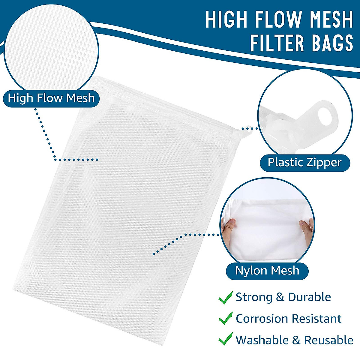 MyfatBOSS Aquarium Filter Media Bags - Extra Fine - 10 PCS Fine Mesh Reusable Nylon Net Filter Bags with Plastic Zipper for Extra Fine Resins Filter, 7.9 x 5.5 Inch