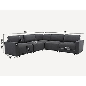 Txtin's 5 Seater L Shaped Couches for Living Room, 103" V Shaped Sectional Corner Couch, Modular Sectional Sofa for Living Room Set, Grey