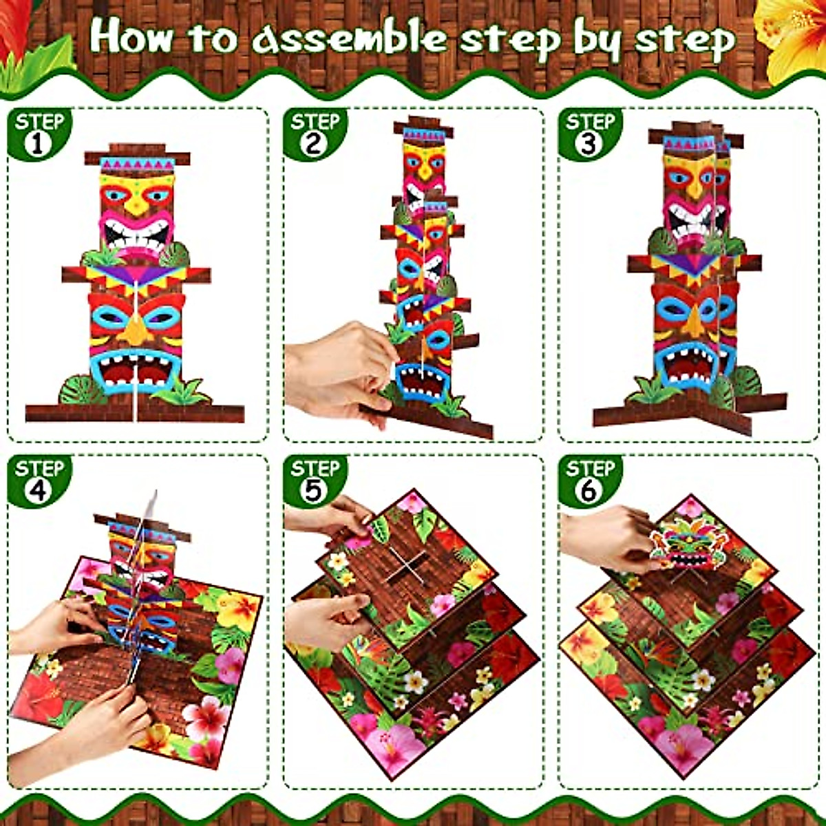 3 Tier Hawaiian Cupcake Stand Tiki Torch Cupcake Holder Luau Theme Cake Holder Decorations Tropical Cupcake Dessert Holder for Summer Pool Beach Birthday Party Supplies (1 Pack)