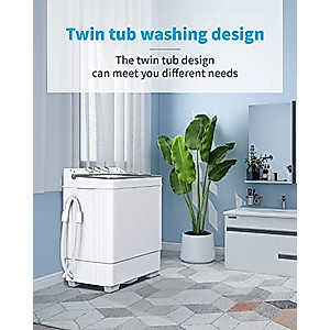 Bonnlo 26lbs Portable Washing Machine, Compact Mini Washer, Twin Tub Washer and Dryer Combo; 18LBS Washer & 8LBS Spin Dryer for Apartment, Dorms, RVs, Camping and More (Grey)