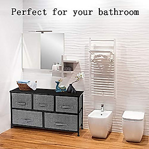 Basic Houseware Wide Dresser Storage Tower Night Stand Wood Top Organizer Unit for Dorm Room Dark Grey