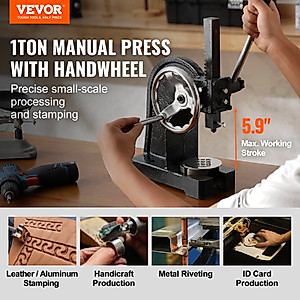 VEVOR Arbor Press, 1 Ton Manual Arbor Press with Handwheel, 5.9" Maximum Height, Cast Iron Heavy-duty Manual Desktop Arbor Press, Precision Hand Press for Stamping, Bending, Stretching, Forming