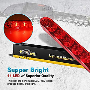 Partsam 10Pcs Red 15 Inch 11 LED Trailer Tail Light Bar Sealed Stop Turn Tail Park Third 3rd Brake Light Bar Trailer Center Light Bar for 80" or Wider Trailers DOT Certified and IP67 Submersible