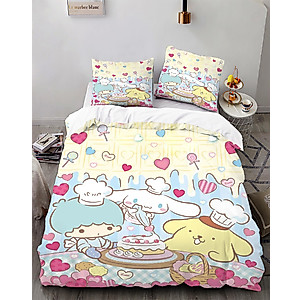 EIANLAI 3 Piece Anime Bedding Set 3D Printed Cartoon Soft Duvet Cover Set for Bedroom (1 Duvet Cover & 2 Pillowcases)-Full
