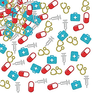 ShuanQ 120pcs Medical Confetti - Congrats Doctor Nurse Grad Party Sign - Medical School Graduation Party Decoration Scatters for DIY Crafts - 2024 Graduation Table Decorations Cutouts