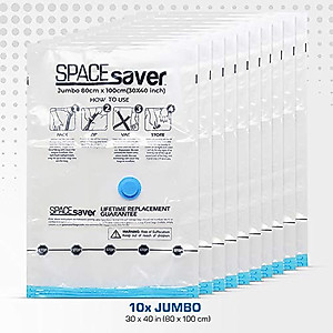 Spacesaver Vacuum Storage Bags (Jumbo 10pk) Save 80% on Clothes Storage Space - Space Saver Vacuum Storage Bags for Comforters, Blankets, Bedding, Compression Seal for Closet Storage - Pump for Travel
