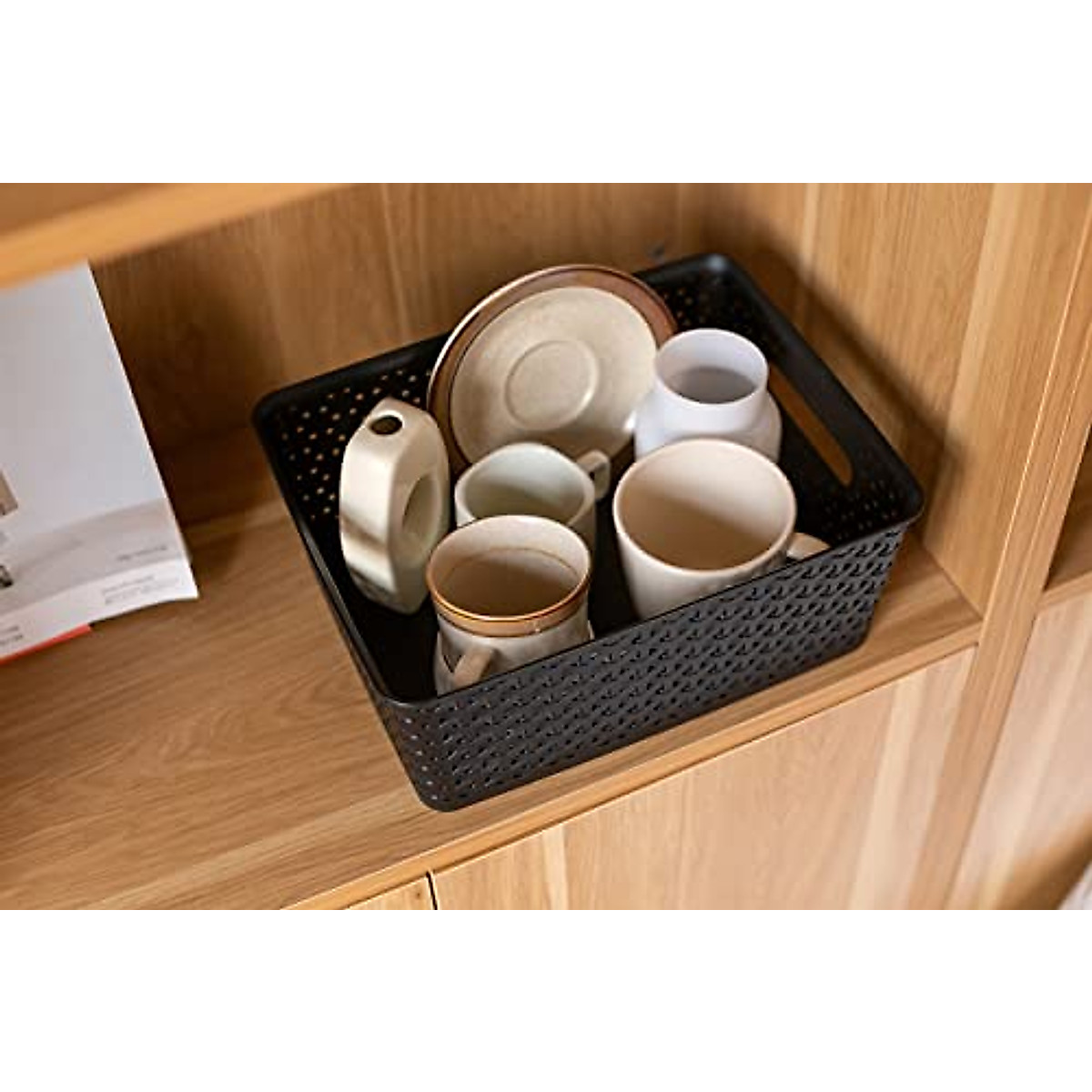 Eslite Plastic Storage Baskets,11.4X8.9X4.7",Pack of 4 (Black)